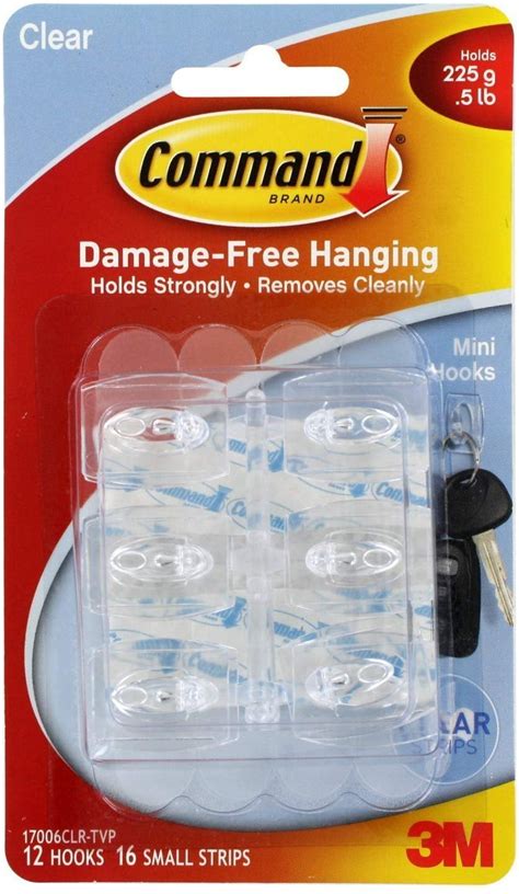 Command Mini Clear Hooks With Clear Strips 17006clr Vp 12 Hooks With