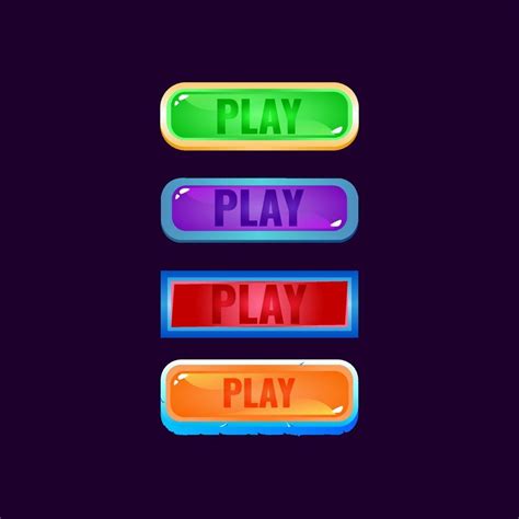 Set Of Game Ui Colorful Jelly Button With Funny Casual Border For Gui Asset Elements Vector
