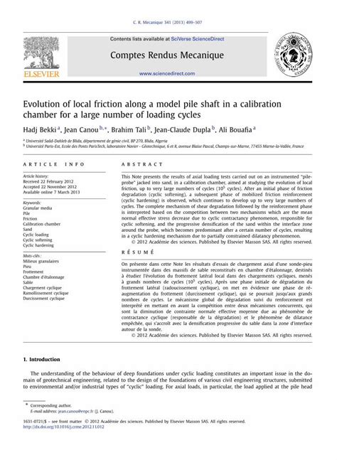 Pdf Evolution Of Local Friction Along A Model Pile Shaft In A