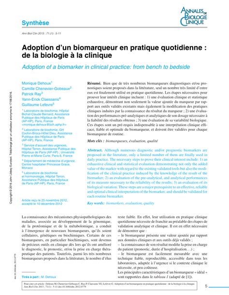 Pdf Adoption Of A Biomarker In Clinical Practice From Bench To Bedside