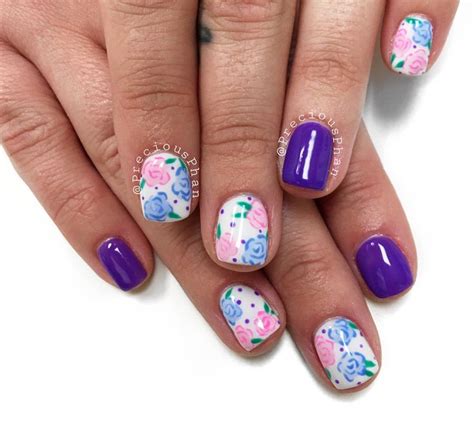Floral Nails Blue And Pink Nails Preciousphan Nails Pink Nails