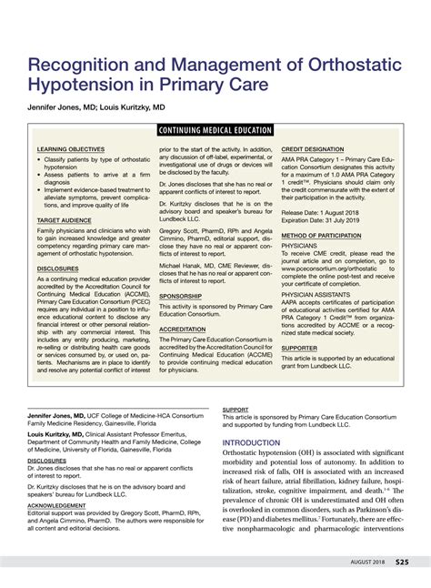 Recognition And Management Of Orthostatic Hypotension In Primary Care