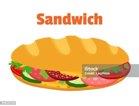 샌드위치 아침 식사 패스트 푸드입니다 평면 스타일 만화 벡터 일러스트 레이 션 0명에 대한 스톡 벡터 아트 및 기타 이미지