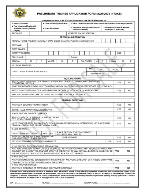 Saps Preliminary Trainee Application 2024 2025 Form Fill Out And Sign Printable Pdf Template