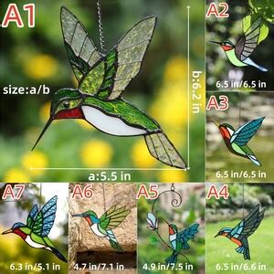 Hummingbird Stained Glass Window Hanging，100 Handmade Window Decor