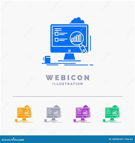 Analytics Board Presentation Laptop Statistics 5 Color Glyph Web Icon Template Isolated On