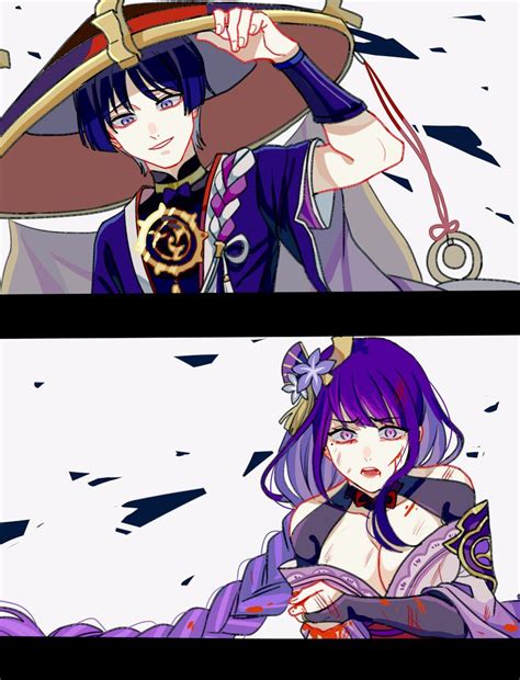 Raiden Shogun And Scaramouche Genshin Impact Drawn By Guangyingying