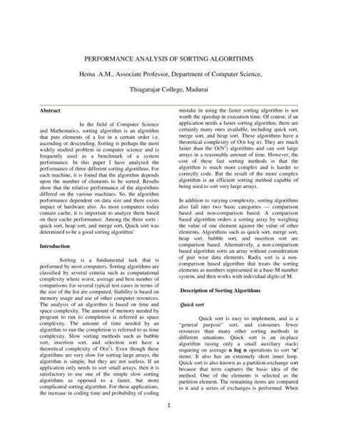 Performance Analysis Of Sorting Algorithms Tejas