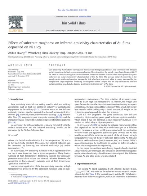 PDF Effects Of Substrate Roughness On Infrared Emissivity