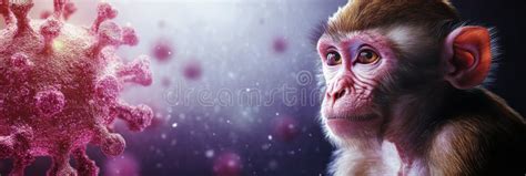 Close Up Of A Monkey Looking At A Viral Particle Of Monkeypox In A