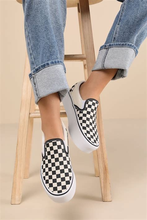 Vans Classic Slip On Stackform Black Checkerboard Sneakers Lulus