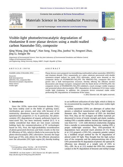 Pdf Visible Light Photoelectrocatalytic Degradation Of Rhodamine B Over Planar Devices Using A