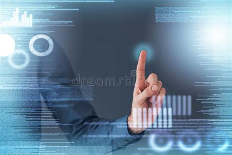 Cybersecurity Hologram And Finger Of Business Person With Hand Gesture