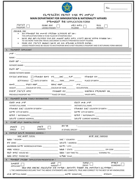 Ethiopian Embassy Passport Application Form Printable Form 2024