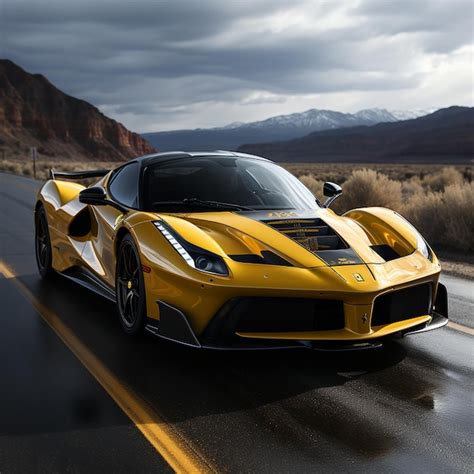 Premium AI Image Ferarri Yellow Gloss Speed Stop4k Highquality