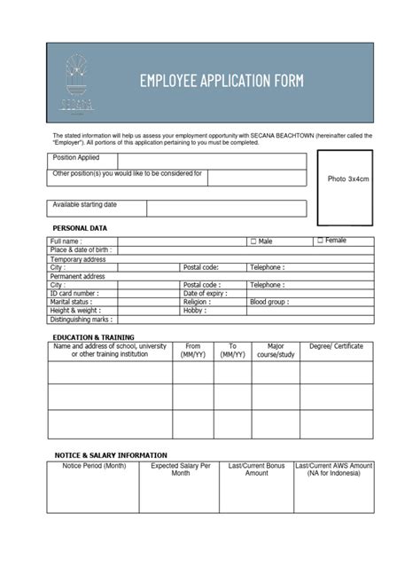 Employee Application Form Secana R3 Pdf