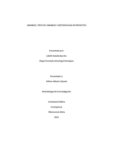 Variables Tipos De Variables Y Metodologia Pdf
