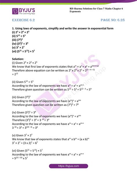 RD Sharma Solutions For Class 7 Maths Chapter 6 Exponents Exercise
