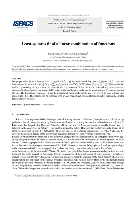 Pdf Least Squares Fit Of A Linear Combination Of Functions