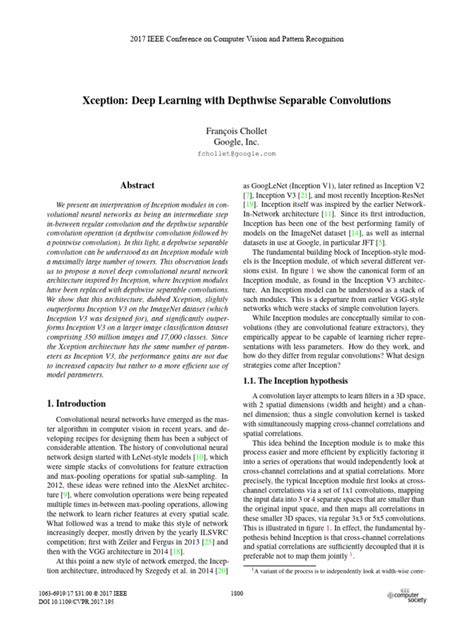 Xception Deep Learning With Depthwise Separable Convolutions Pdf Applied Mathematics