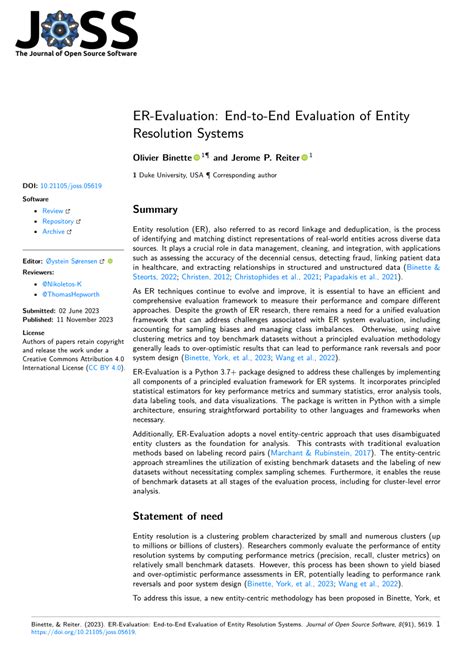 Pdf Er Evaluation End To End Evaluation Of Entity Resolution Systems