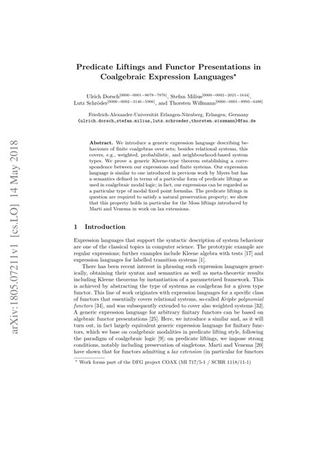 Pdf Predicate Liftings And Functor Presentations In Coalgebraic Expression Languages
