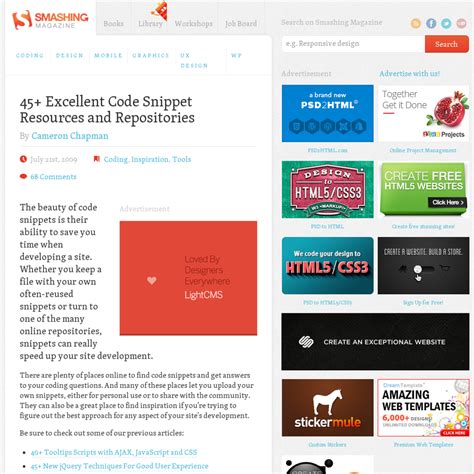 45 Excellent Code Snippet Resources And Repositories — Smashing