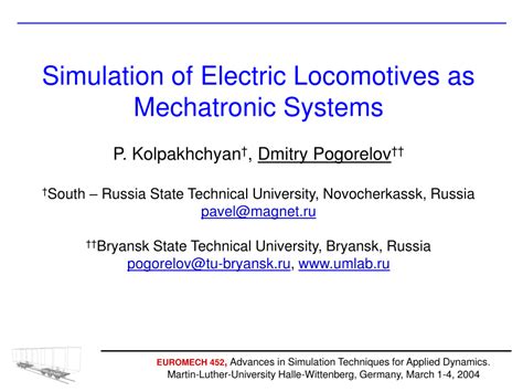 Pdf Presentation Simulation Of Electric Locomotives As Mechatronic