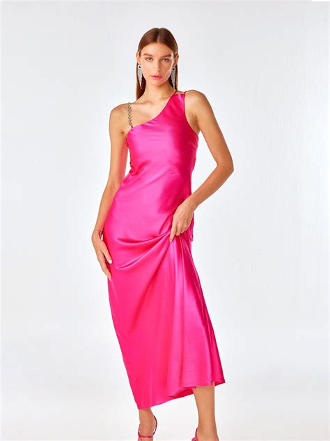 Fushcia One Shoulder Maxi Dress