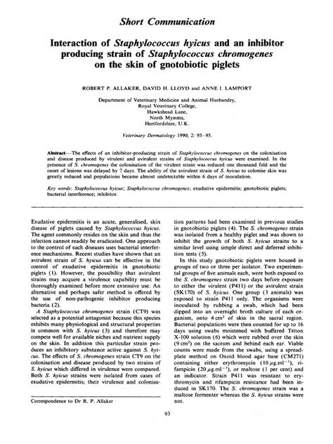 Interaction Of Staphylococcus Hyicus And An Inhibitor Producing Strain Of Staphylococcus