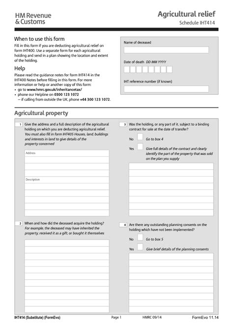 Sa Iht414 Agricultural Relief Schedule Iht414 Standalone Version