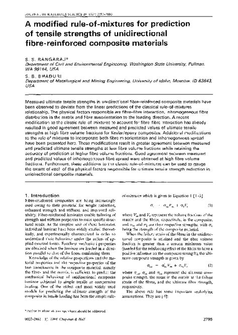 Pdf A Modified Rule Of Mixtures For Prediction Of Tensile Strengths Of Unidirectional Fibre