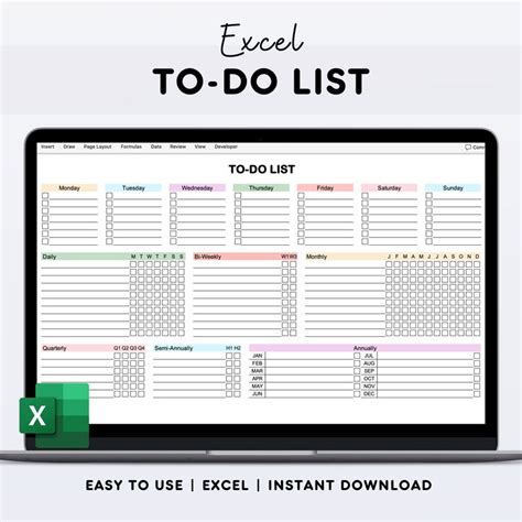 Digital To Do List Excel Template Daily Weekly Monthly Annually Task Tracking Excel Spreadsheet