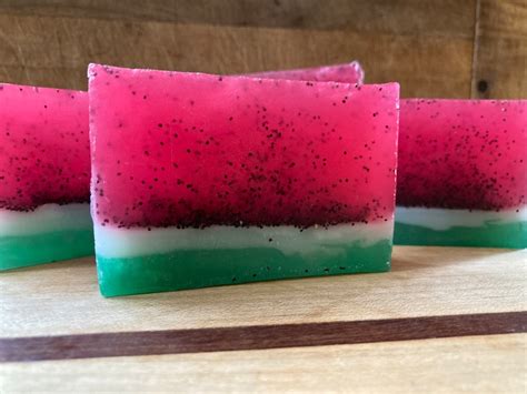Watermelon Scented Watermelon Soap With Poppy Seeds Summer Etsy