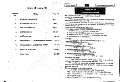 Chemistry Class 10 Shams Guide Notes