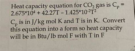 Solved Heat Capacity Equation For Co Gas Is Cp Chegg