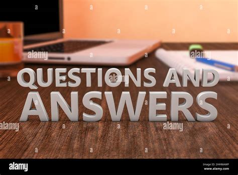 Questions And Answers Letters On Wooden Desk With Laptop Computer And A Notebook D Render