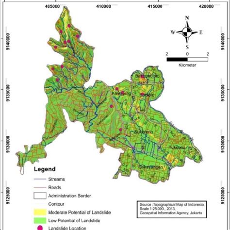 Landslide Potential Map Of The Research Area Source Of Topographical