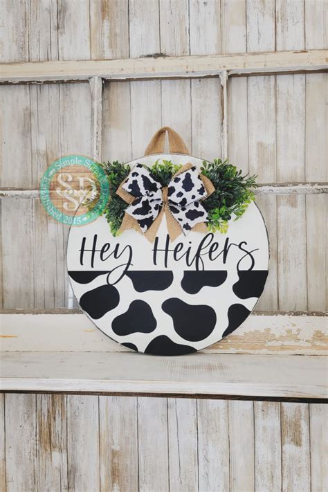 Funny Hey Heifers Cowhide Door Hanger