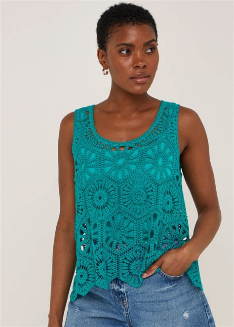 Green Crochet Lace Vest Top Matalan