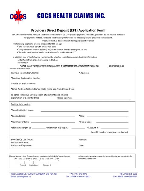 Fillable Online ProvidersDirect Deposit EFT Application Form Fax