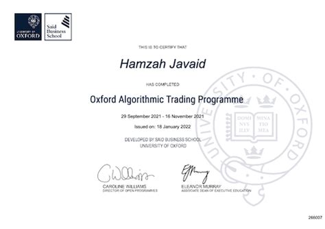 🪄 Oxford Algorithmic Trading Programme Hamzah Javaid