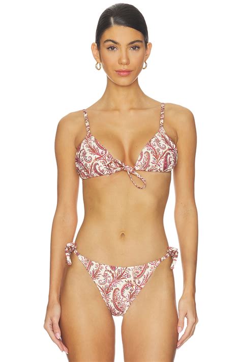 Paige Cameron Tie Front Triangle Bikini Top In Cream Multi Revolve