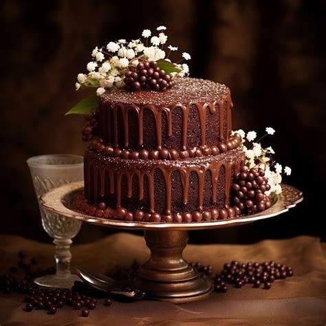 Delicioso Pastel De Chocolate Con Flores Imagen Generada Con IA