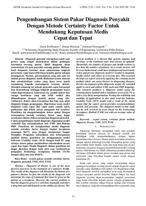 Pdf Pengembangan Sistem Pakar Diagnosis Penyakit Dengan Metode