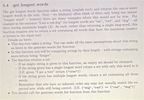 Solved Get Longest Words The Get Longest Words Function Chegg