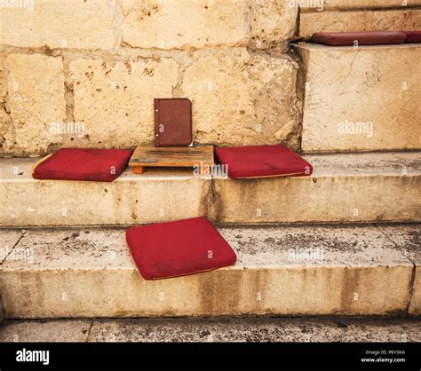 Old Red Retro Hassock On Floor Background Vintage Red Hassock On