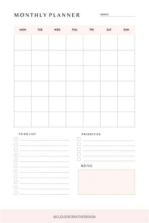 Monthly Planner Printable Personal Planner Digital Planner Etsy