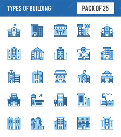 Premium Vector 25 Types Of Building Two Color Icons Pack Vector