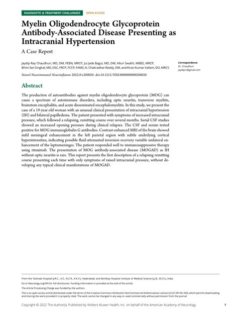 PDF Myelin Oligodendrocyte Glycoprotein Antibody Associated Disease Presenting As Intracranial